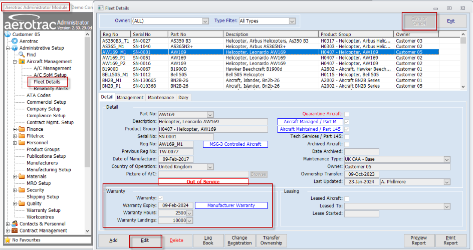 Warranty - Aerotrac Setup