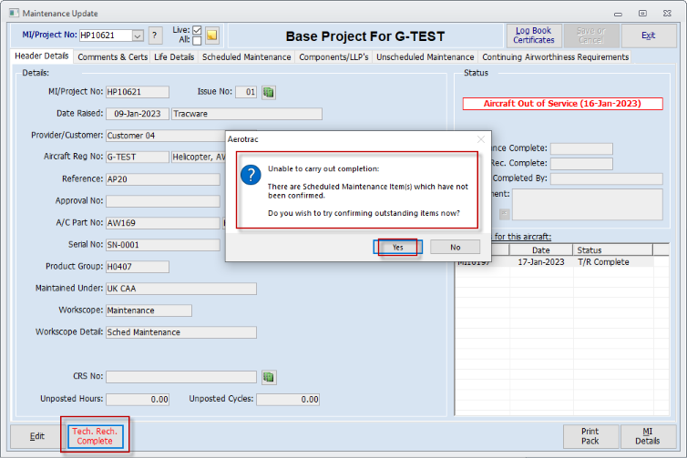 Maintenance Updates - Internal Maintenance - No Maintenance Instruction