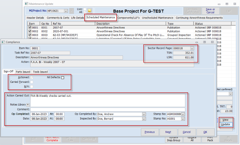 Maintenance Updates - Internal Maintenance - No Maintenance Instruction