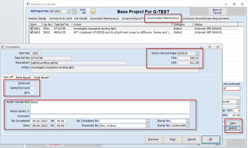 Maintenance Updates - Internal Maintenance - No Maintenance Instruction