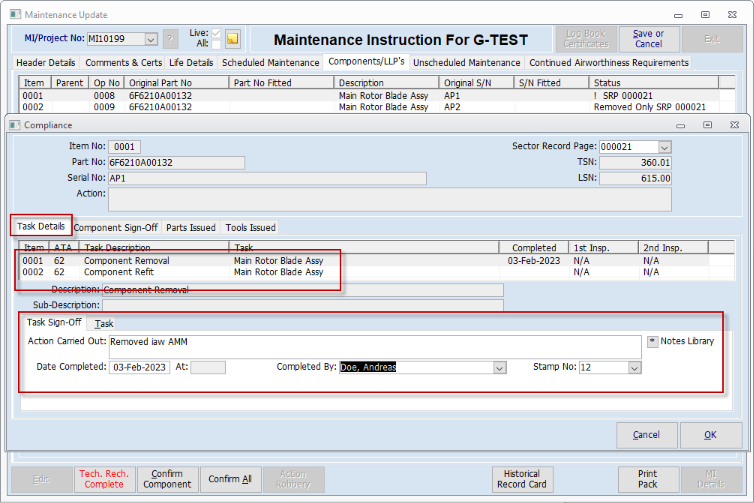 Maintenance Updates - Internal Maintenance - With Maintenance Instruction
