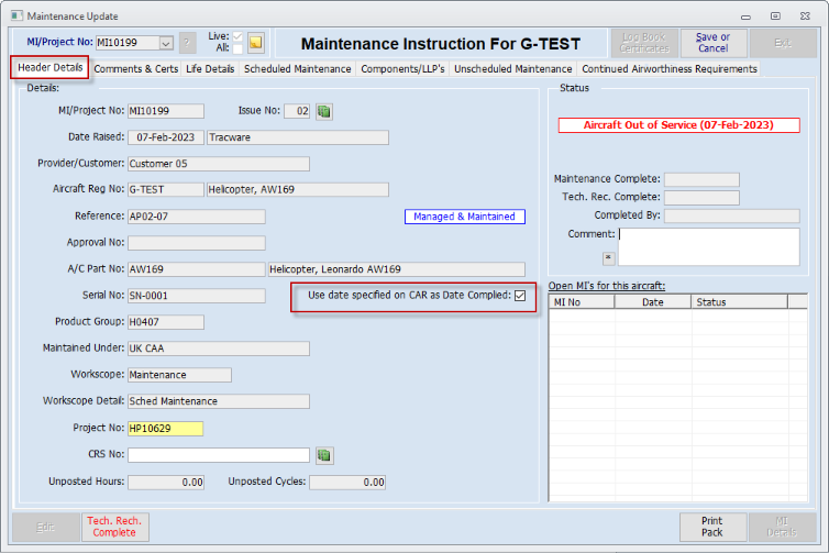 Maintenance Updates - Internal Maintenance - With Maintenance Instruction