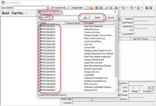 Bill of Materials used for Aircraft Build
