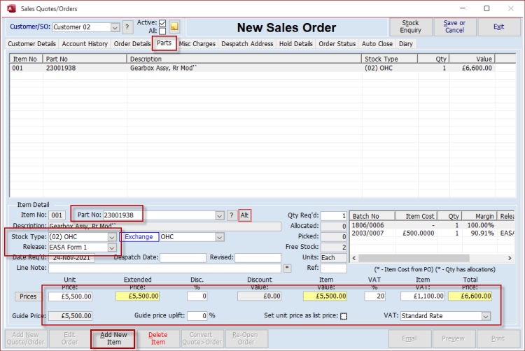 Exchange Sales Orders
