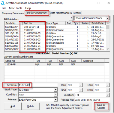 Stock Serial Number Correction