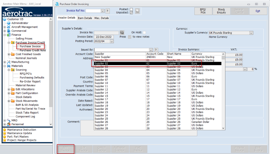 Purchase Invoicing - Stock Orders