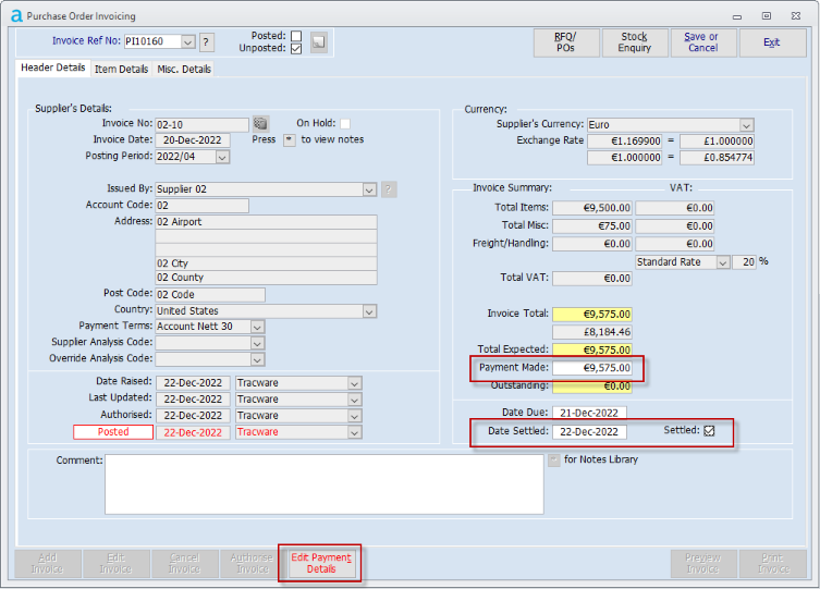 Purchase Invoicing - Stock Orders
