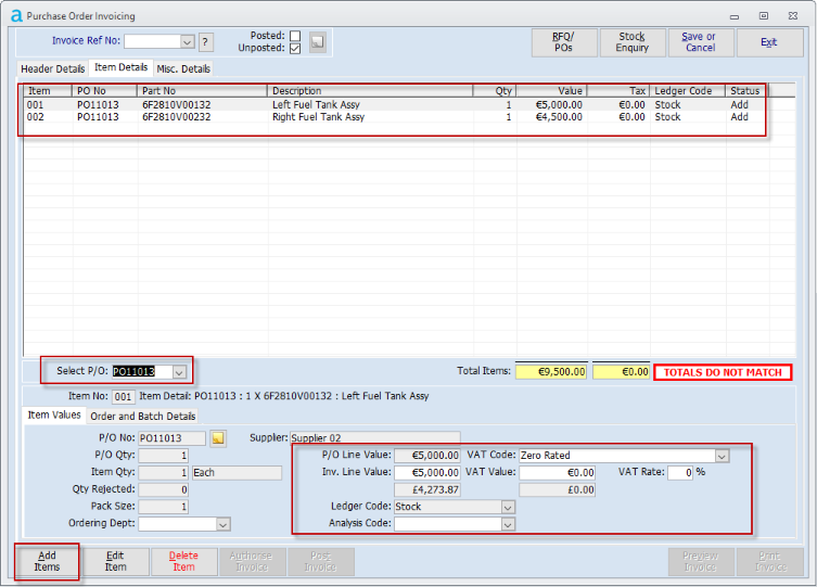 Purchase Invoicing - Stock Orders