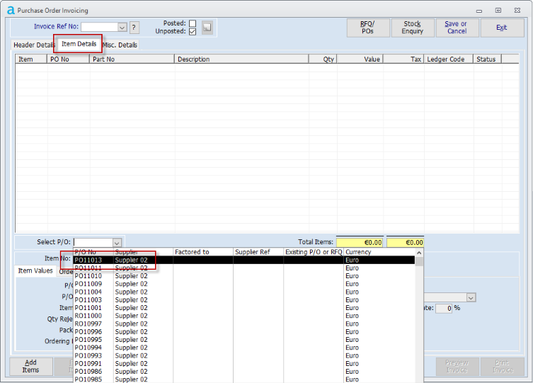 Purchase Invoicing - Stock Orders