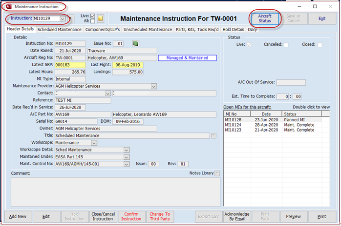 Maintenance Instruction - Internal Part 145