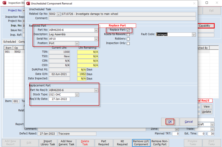 Unscheduled Component Removal