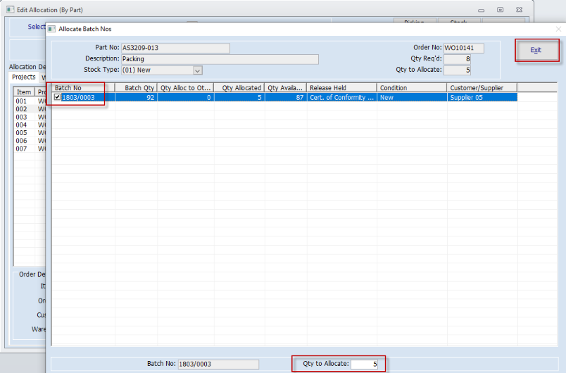 Edit Allocations By Part No