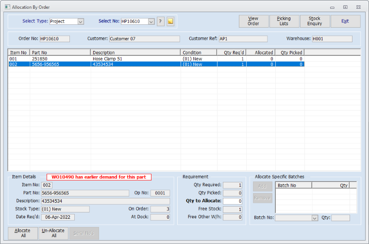 Allocating Parts From The Material Review