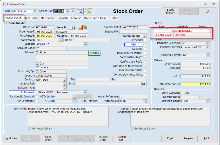 Purchase Order (Stock)