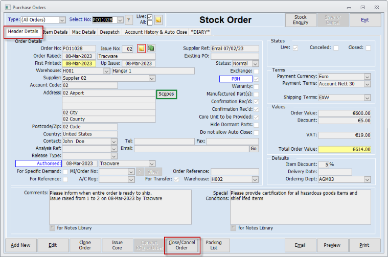 Purchase Order (Stock)