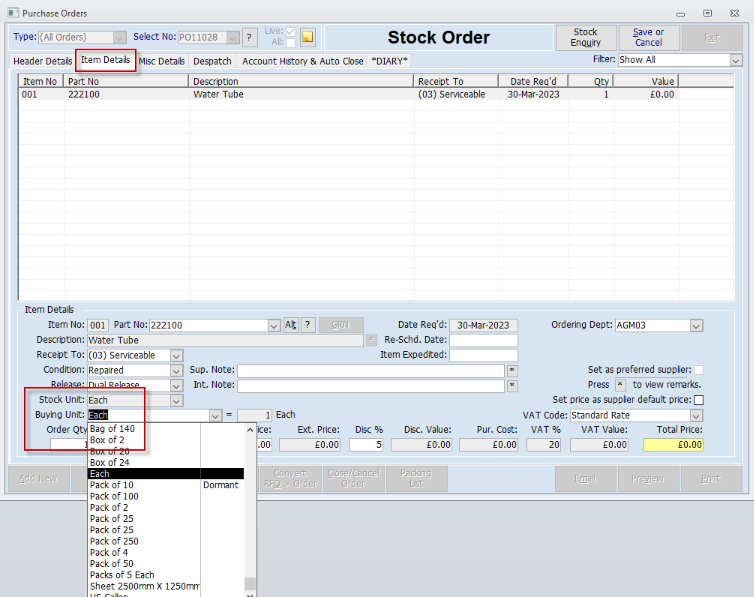 Purchase Order (Stock)