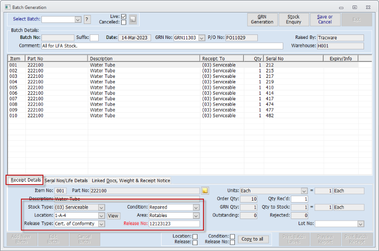 Batch Generation (Stock PO)