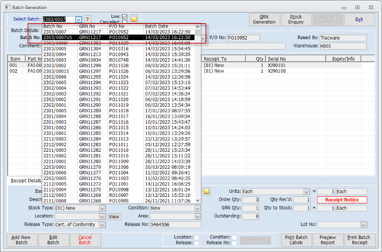 Batch Generation (Stock PO)