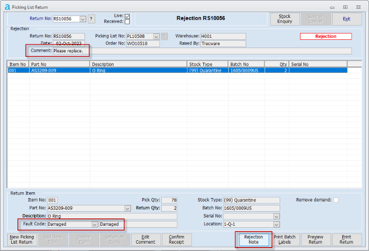 Picking List Returns