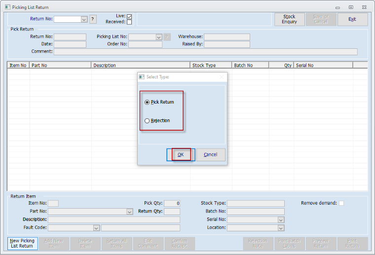 Picking List Returns