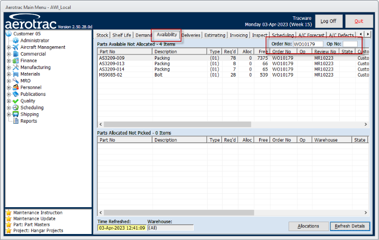 Allocating Parts From The Status Board