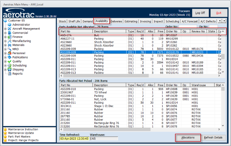 Allocating Parts From The Status Board