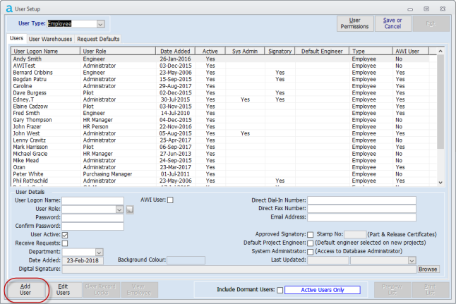 Creating Aerotrac Users